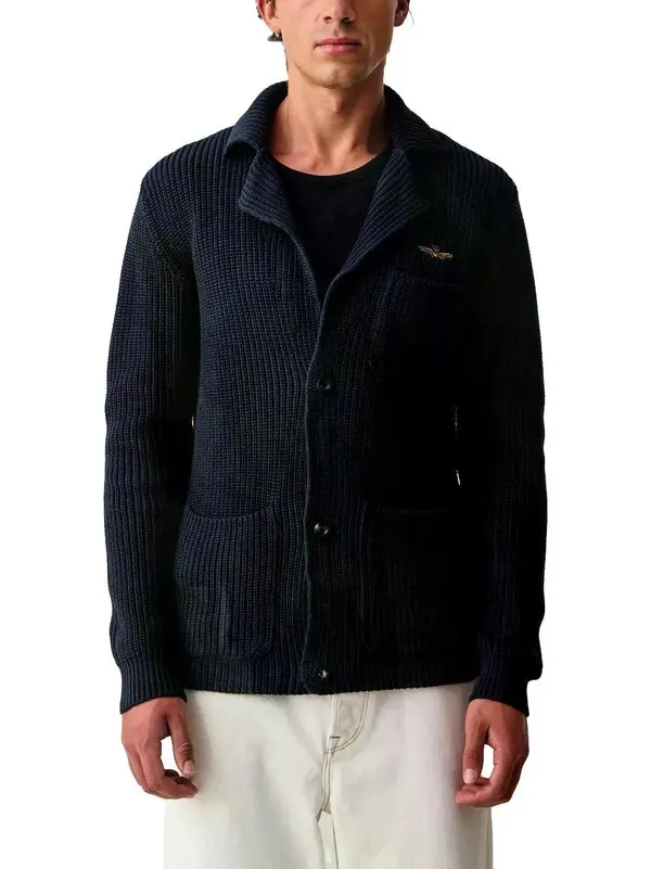 AERONAUTICA MILITARE Ribbed-knit Patch-pocket Cardigan - Blue