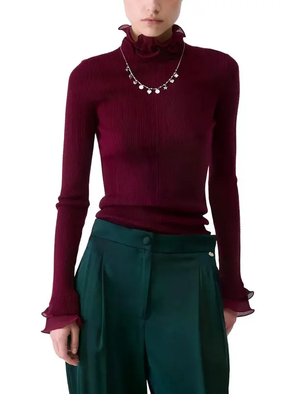 Liu Jo Wool Turtleneck With Ruffles - Red