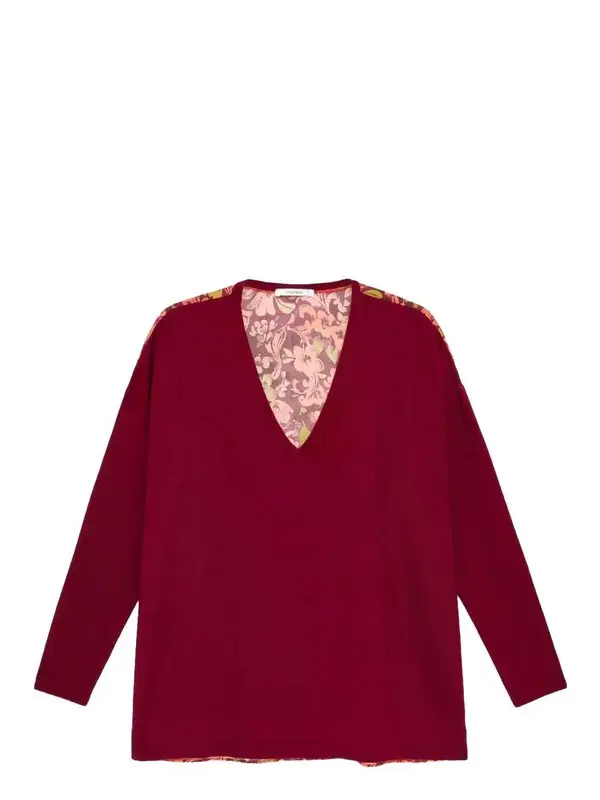 Malìparmi Floral-panel V-neck Sweater - Red