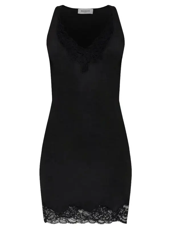 Balmain Lace-trim V-neck Dress - Black
