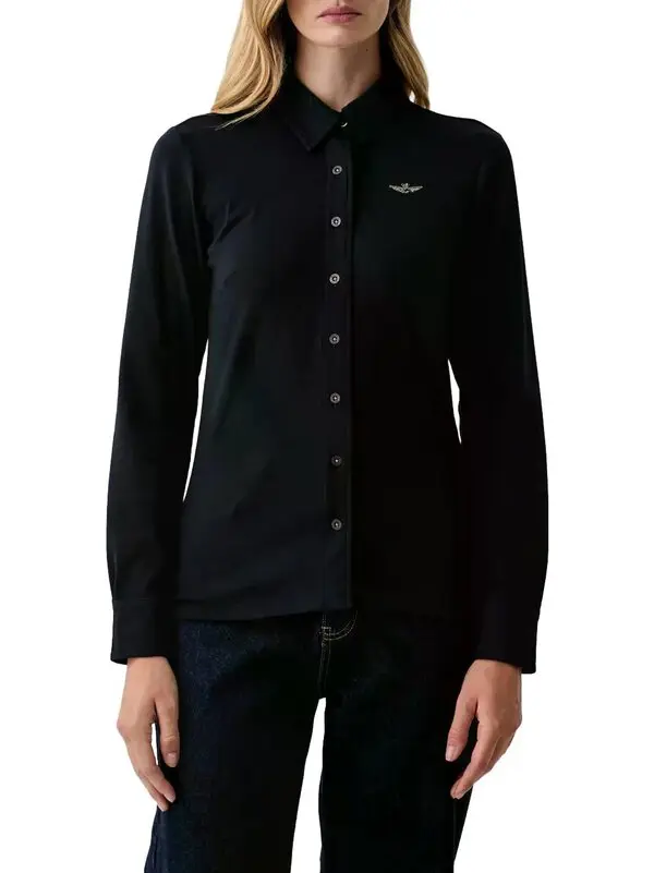 AERONAUTICA MILITARE Logo-embroidered Long-sleeve Shirt - Blue