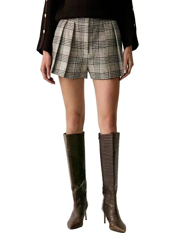 TWINSET Chequered Wool Cloth Shorts With Sequins - Neutrals