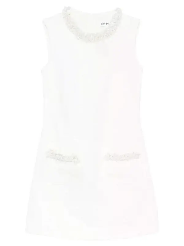 SELF-PORTRAIT Faux-pearl Embellished Bouclé Mini Dress - White