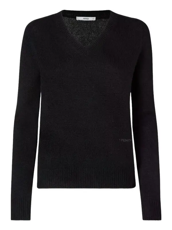 Fendi V-neck Cashmere Sweater - Black
