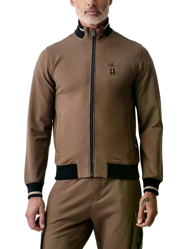AERONAUTICA MILITARE Logo-embroidered Zip-up Sweatshirt - Brown