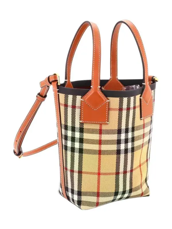 Burberry London Tote Vintage Check Canvas Mini Shoulder Bag - Brown