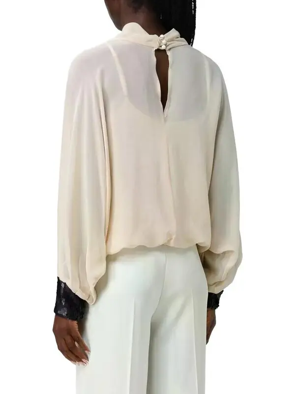 HANITA Sequin-cuff High-neck Top - Neutrals