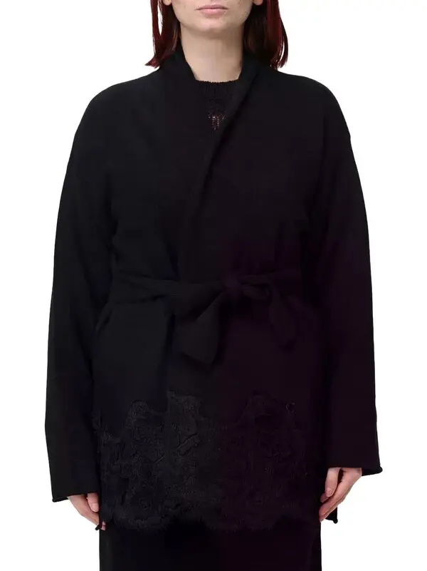 Fabiana Filippi Platinum Lace-trim Belted Cardigan - Black