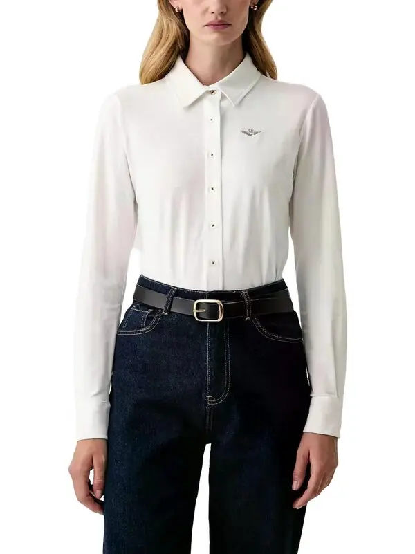 AERONAUTICA MILITARE Logo-embroidered Long-sleeve Shirt - White