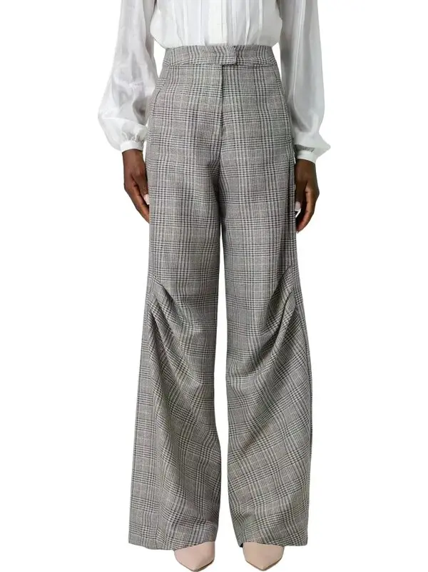 HANITA Check-pattern Wide-leg Trousers - Grey