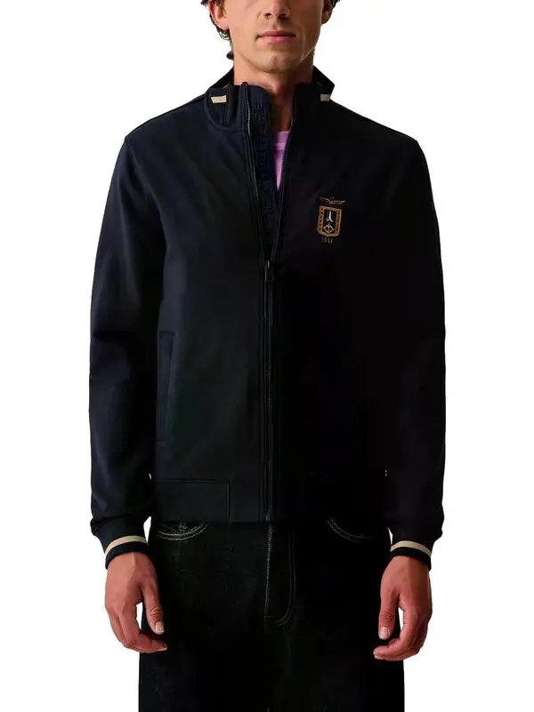 AERONAUTICA MILITARE Embroidered Zip-up Sweater - Blue