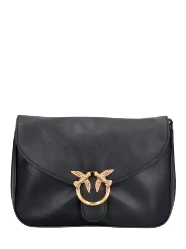 Pinko Medium Leather Bag With Love Birds Diamond Cut Buckle - Black