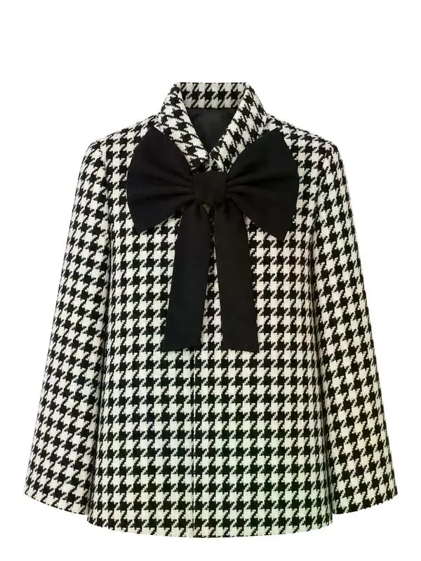 Alice + Olivia Philippa Houndstooth-pattern Bow-detail Cape - White