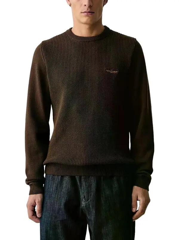 AERONAUTICA MILITARE Logo-embroidered Ribbed-knit Sweater - Brown