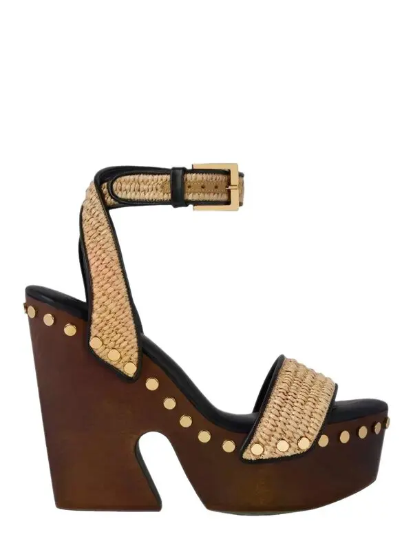 Givenchy Clog Raffia-effect Platform Sandals With Studs Detail - Neutrals
