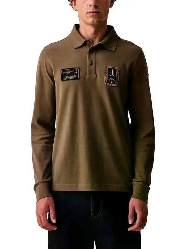 AERONAUTICA MILITARE Patch-detail Long-sleeve Polo Shirt - Brown