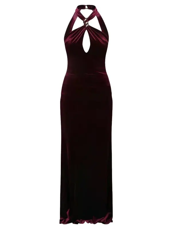 NISSA Open-back Velvet Maxi Dress - Red