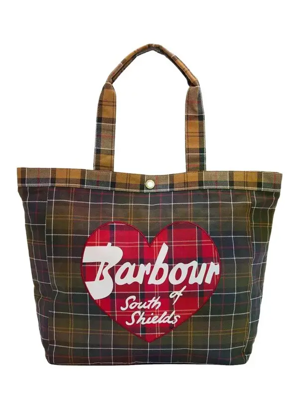 Barbour Large Tartan Heart-patch Tote Bag - Brown
