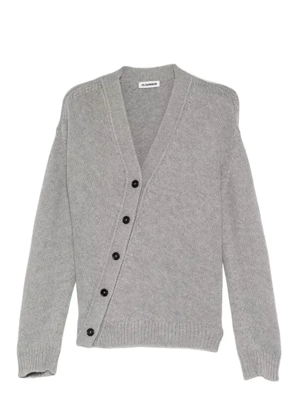 JIL SANDER Diagonal-buttoned V-neck Cardigan - Grey