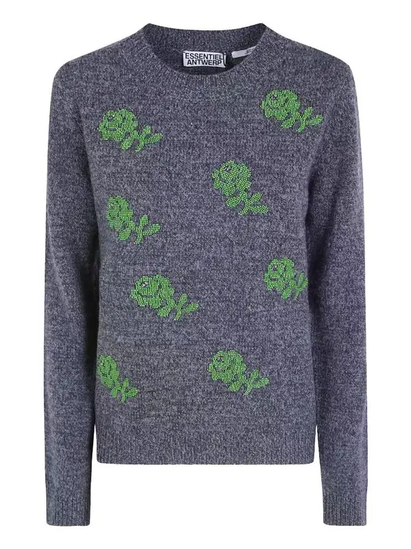 Essentiel Antwerp Bead-embellished Floral-motif Sweater - Grey