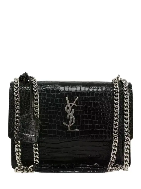 Saint Laurent 2020s Sunset Crocodile-effect Shoulder Bag - Black