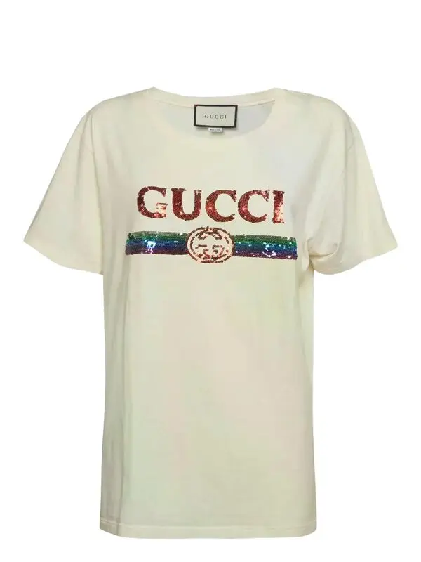 Gucci Equined Logo T-shirt - Neutrals