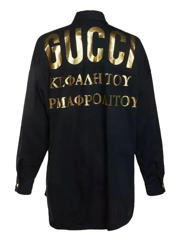 Gucci Logo Foil-print Denim Shirt - Black