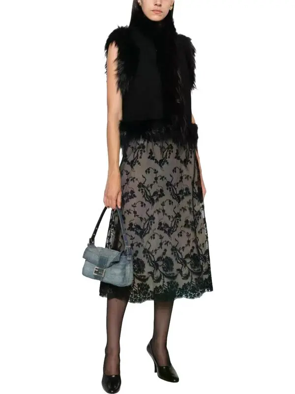 Fendi Floral-lace Midi Skirt - Black