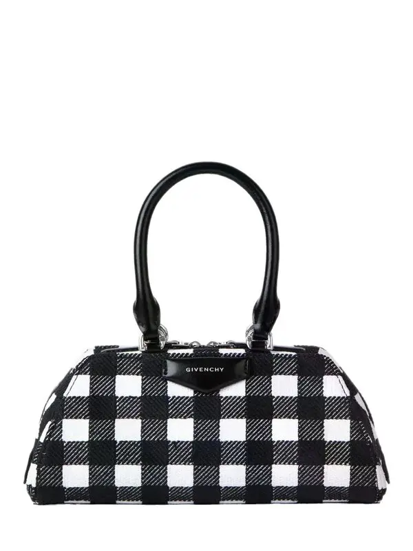 Givenchy Mini Embroidered Antigona East-west Bag With Checks - Black