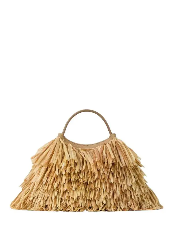 Givenchy Nano Facet Tote Bag In Raffia With Fringes - Neutrals