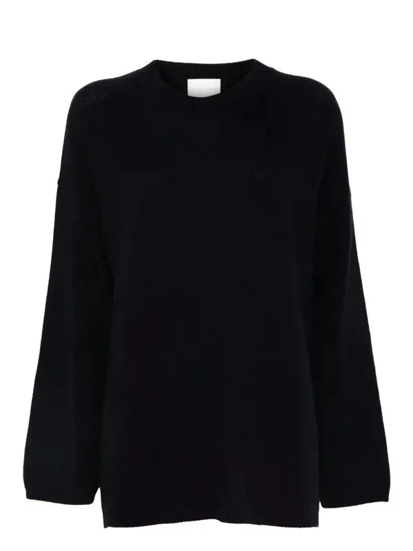 ALLUDE Crew-neck Long-sleeve Sweater - Black