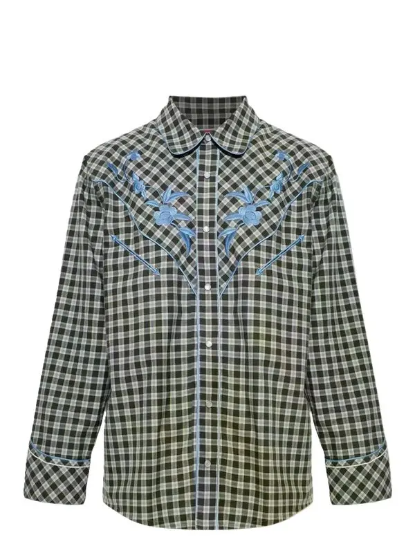 Kenzo Wildflower Floral-embroidered Checked Shirt - Black