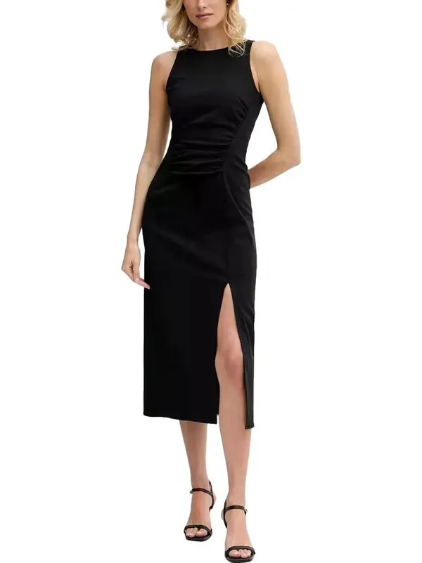Sisley Ruched Side-slit Midi Dress - Black