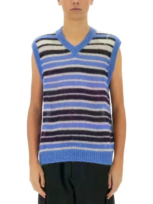 Marni Striped V-neck Knitted Vest - Blue