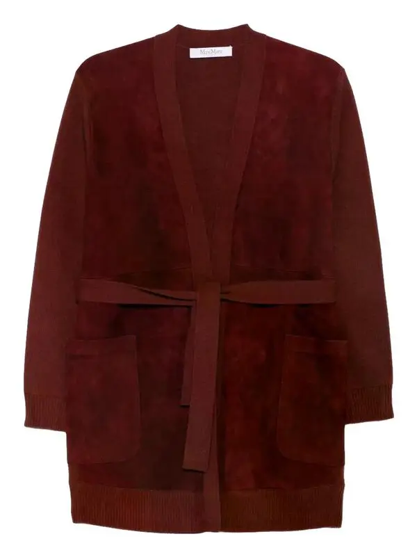 Max Mara Suede-panelled Belted Cardigan - Red