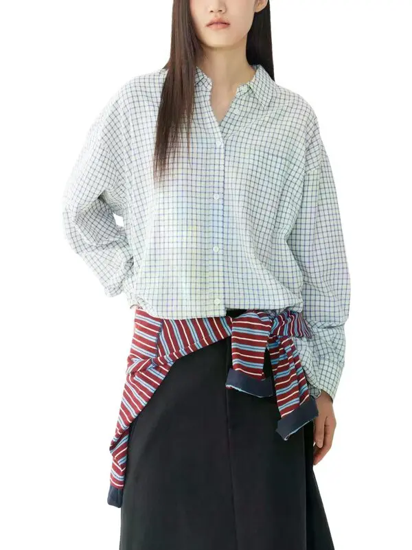 STUDIO TOMBOY Check-pattern Oversized Shirt - White