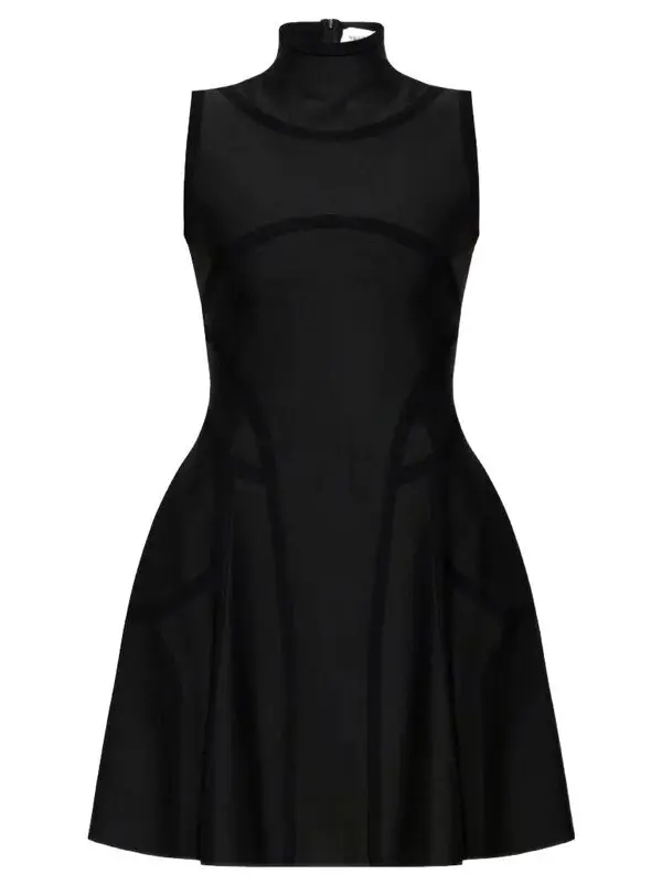 Alexander McQueen High-neck Panelled Mini Dress - Black