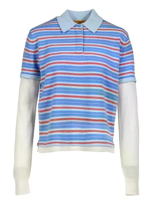 Guest In Residence Layered-sleeve Striped Polo Shirt - Blue