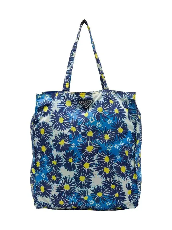 Prada 2013-2026 Tessuto Stampato Floral Tote Bag - Blue