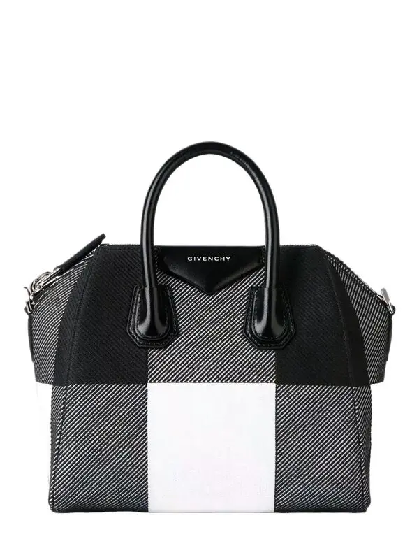 Givenchy Mini Embroidered Antigona Bag With Checks - Black