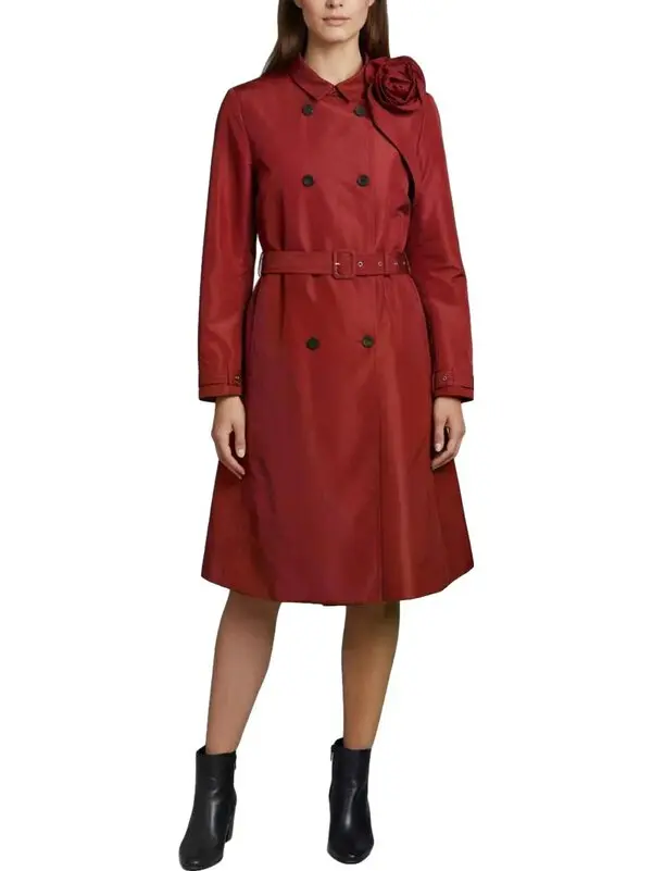Valentino Garavani Floral-appliqué Belted Trench Coat - Red