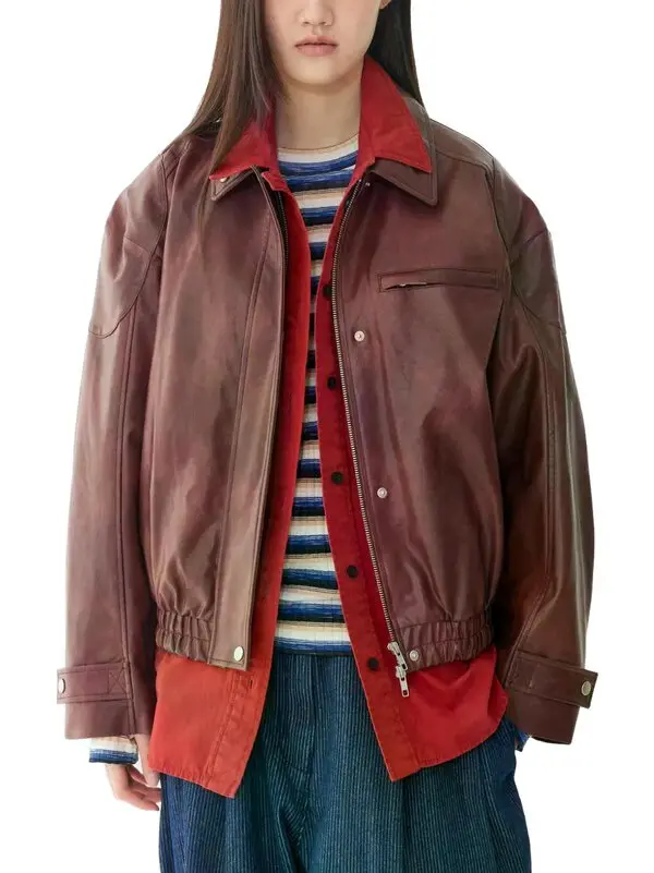 STUDIO TOMBOY Zip-up Faux-leather Jacket - Red