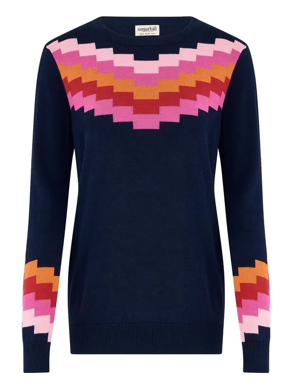 SUGARHILL BRIGHTON Rita Sweater Navy Chevron - Blue