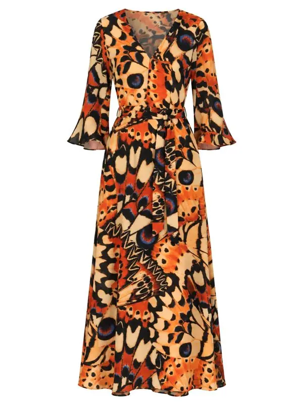 TRAFFIC PEOPLE Metamorphosis Butterfly Wing Print Deme Maxi Dress - Orange