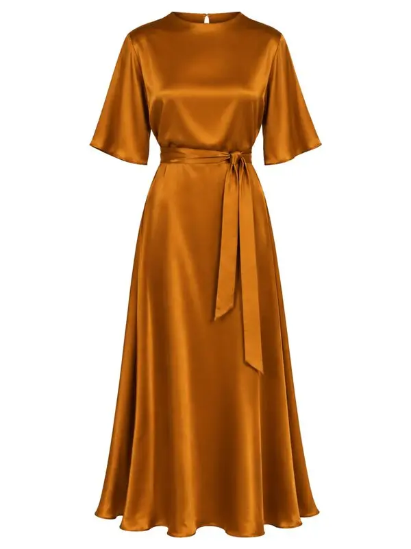 TRAFFIC PEOPLE Smooth Operator Rust Short Sleeve Tie Waist Edith Maxi Dress - Brown