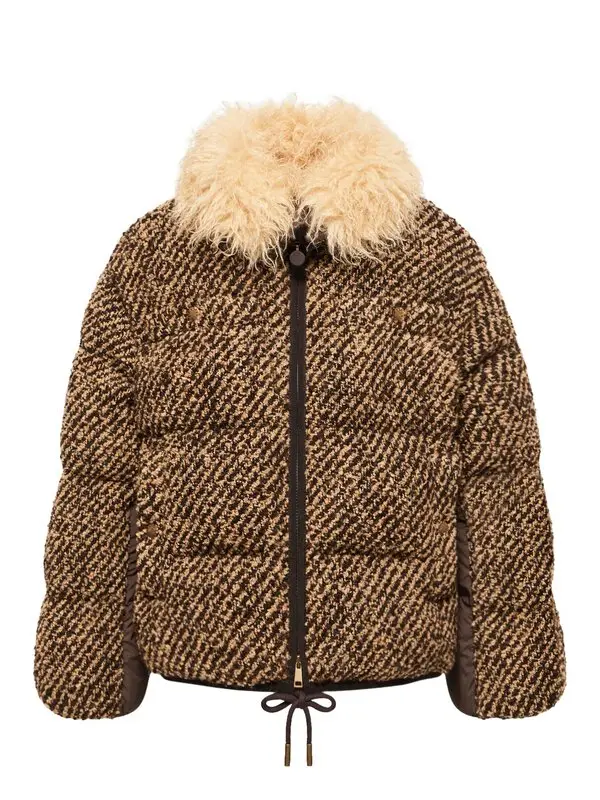 Moncler Dynamique Bouclé Short Down Jacket - Brown