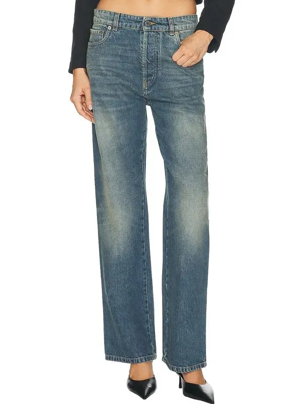 Miu Miu Low Waisted Wide Leg In Blue - Bleu