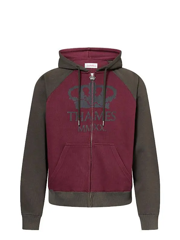 THAMES Stamp Brand-print Cotton-blend Hoody - Olive