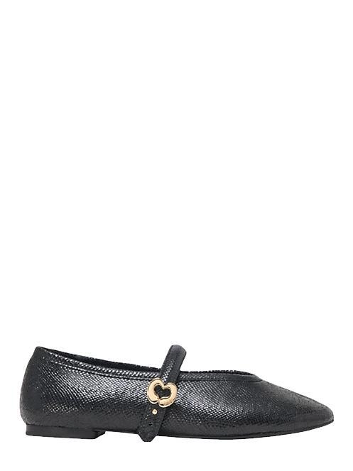 Maje Logo-buckle Lizard-embossed Leather Ballet Flats - Black