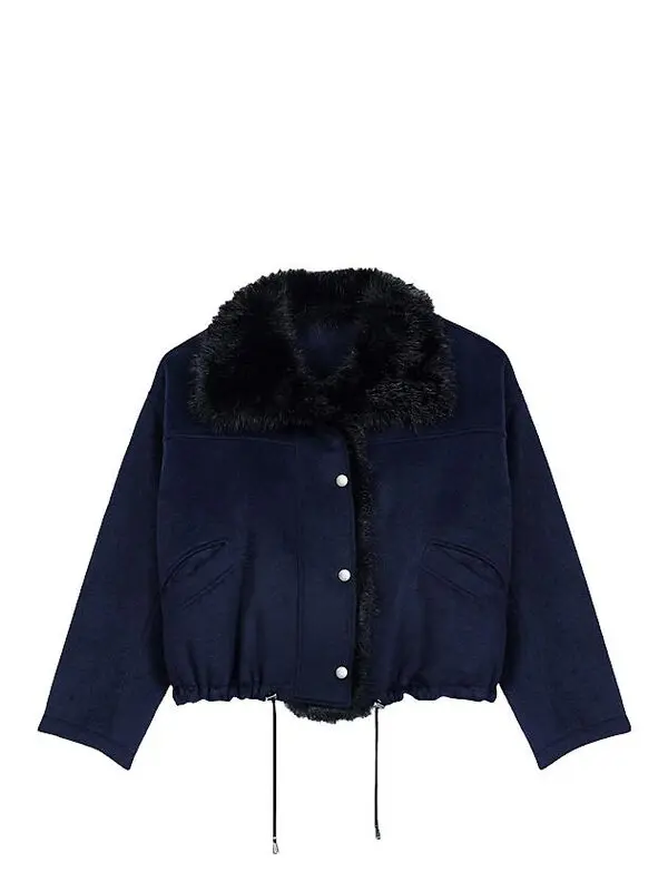 Maje Double-faced Contrast-collar Wool-blend Coat - Navy